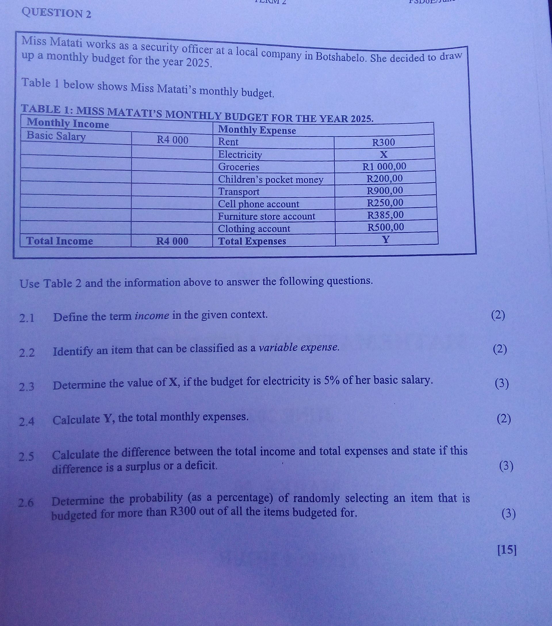 Miss Matati works as a security officer at a | StudyX