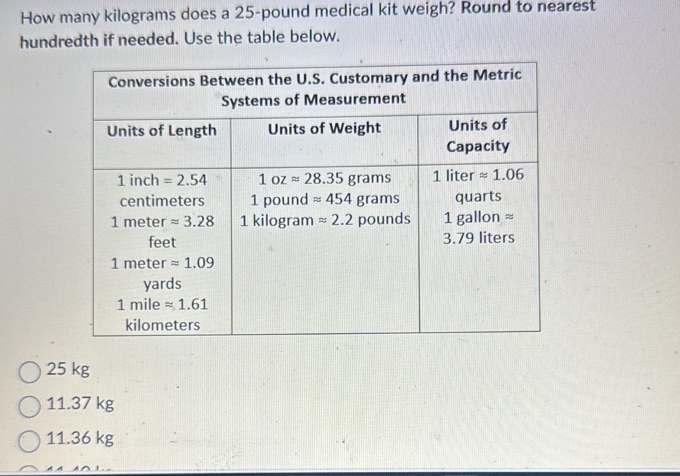 How many kilograms does a 25-pound medical