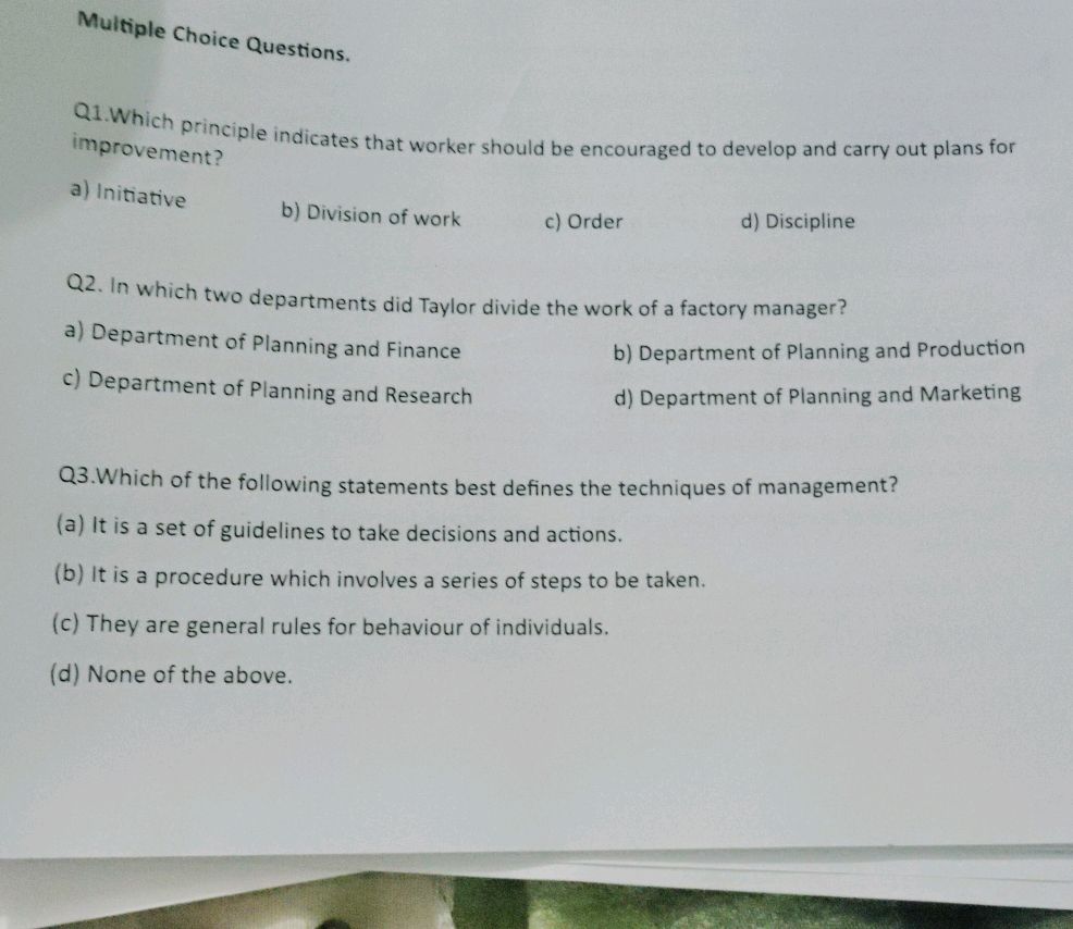 Q1. Which principle indicates that worker | StudyX