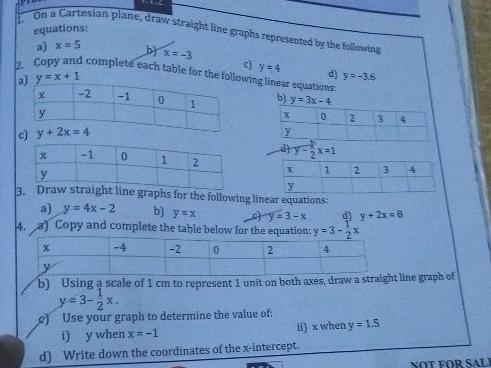 1. On a Cartesian plane, draw straight line | StudyX