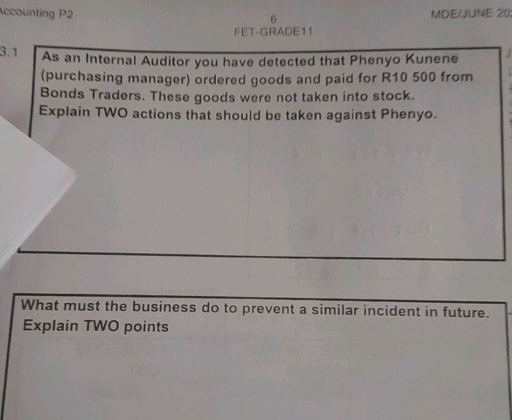 3.1 As an Internal Auditor you have detected | StudyX