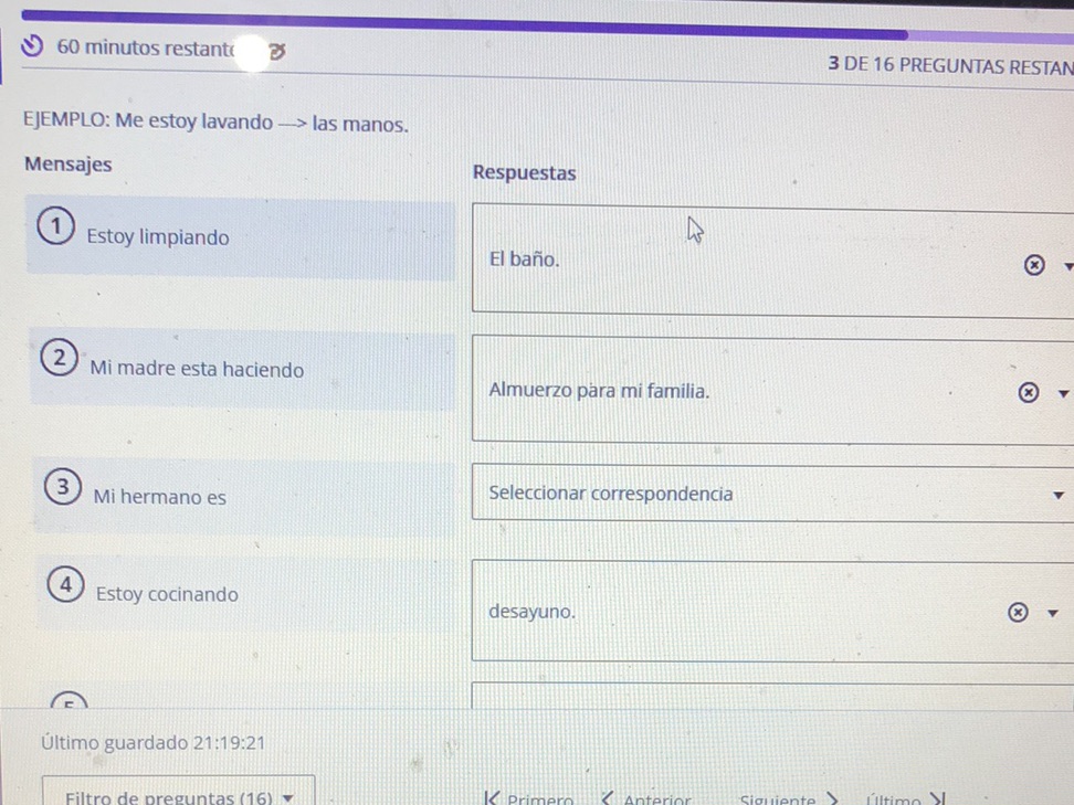EJEMPLO: Me estoy lavando -> las manos. 1 | StudyX