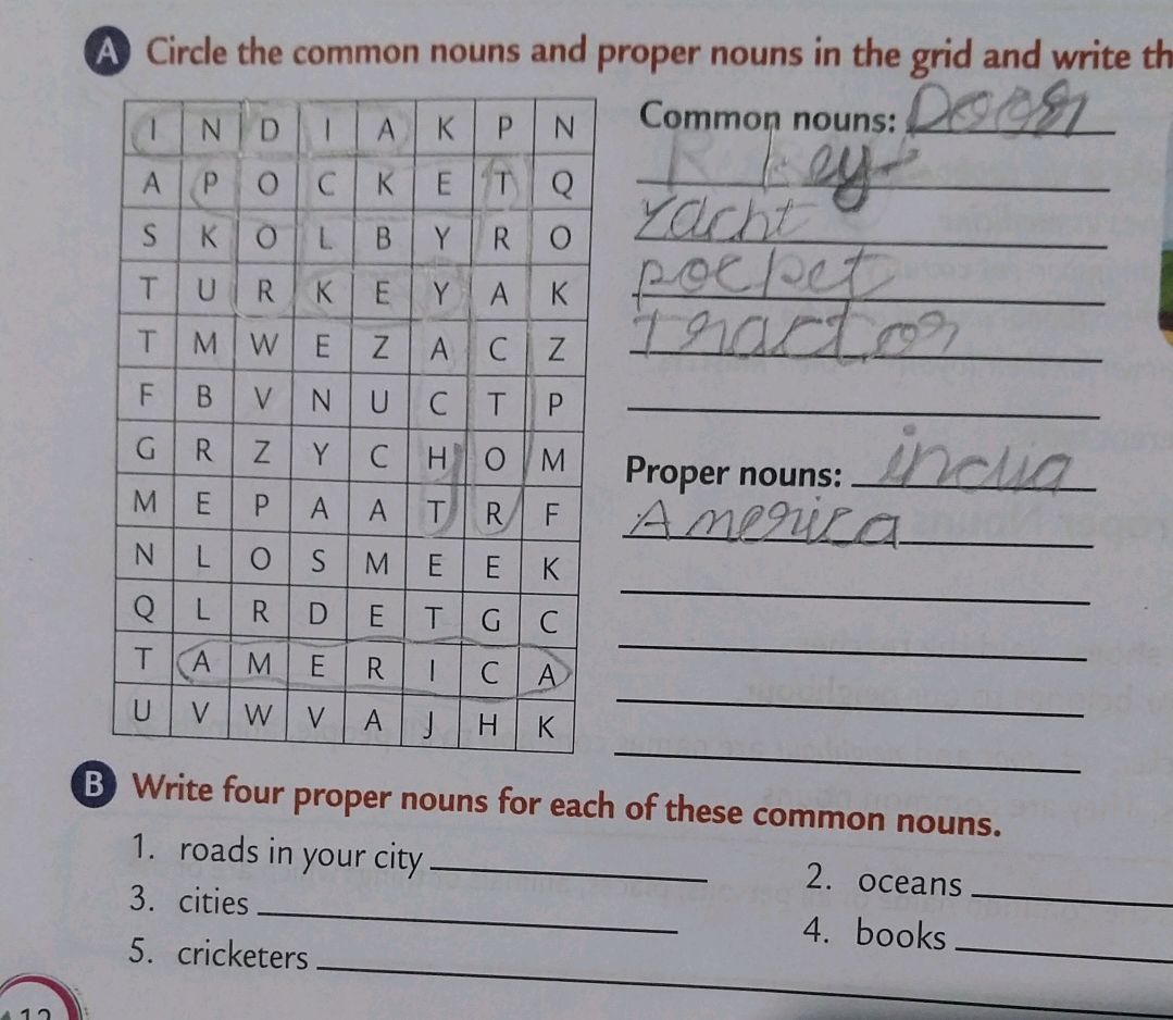 A Circle the common nouns and proper nouns | StudyX