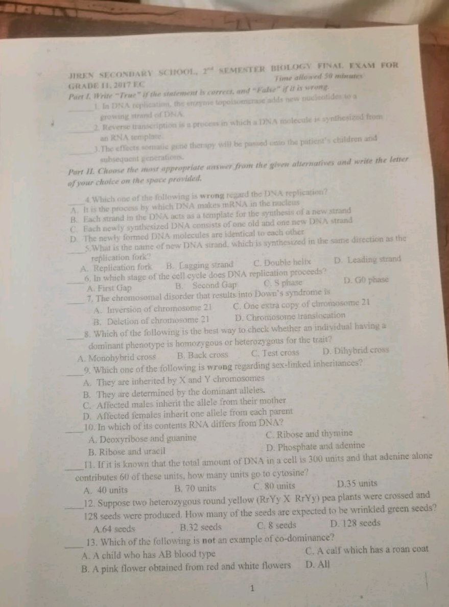 Part I. Write "True" if the statement is | StudyX