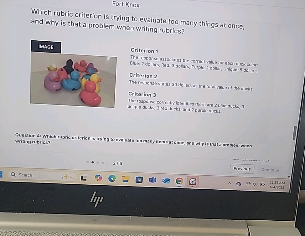 Question 4: Which rubric criterion is trying | StudyX