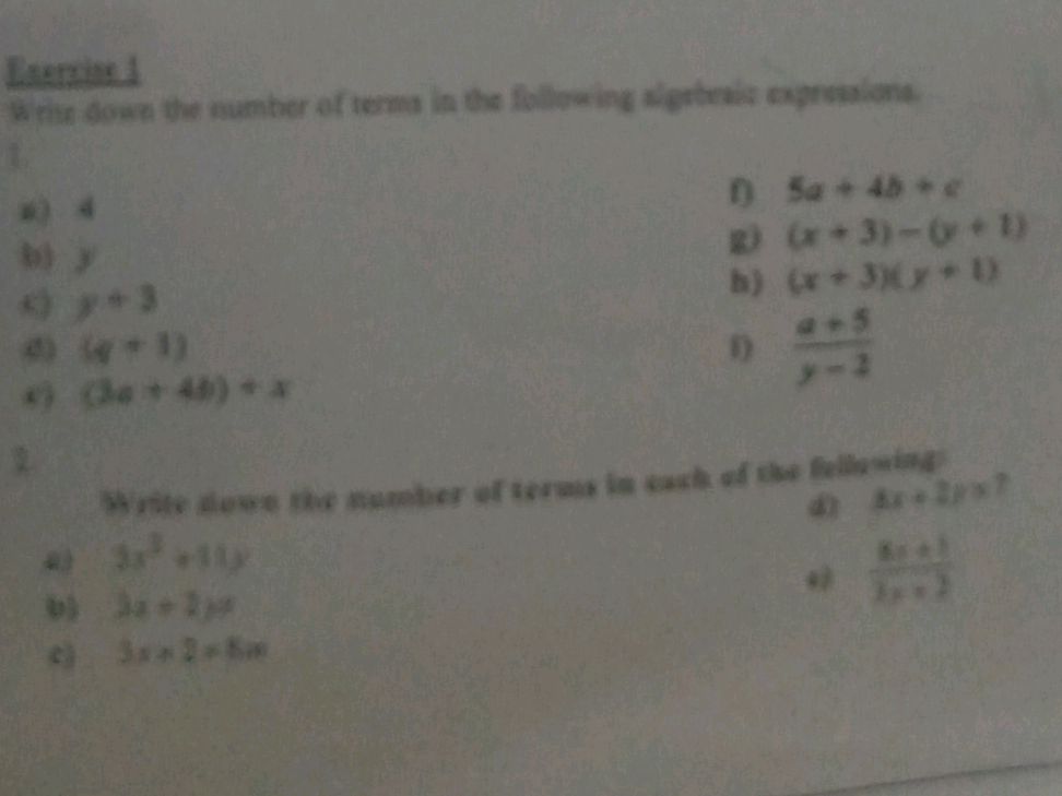 Exercise 1 Write down the number of terms in | StudyX
