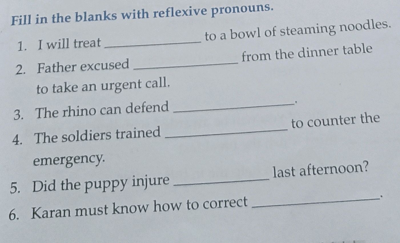 Fill in the blanks with reflexive pronouns. | StudyX