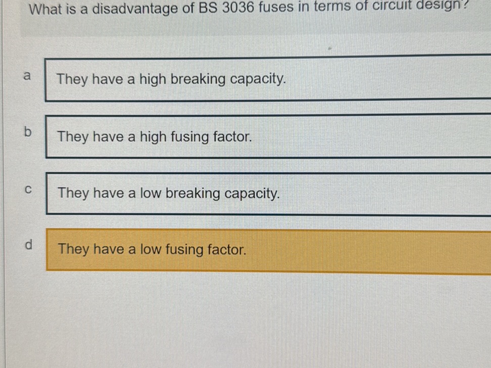 What is a disadvantage of BS 3036 fuses in | StudyX