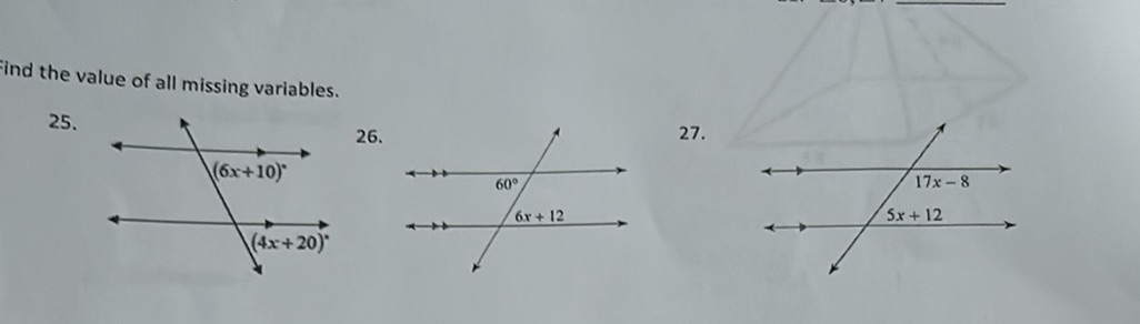 Find the value of all missing variables. | StudyX