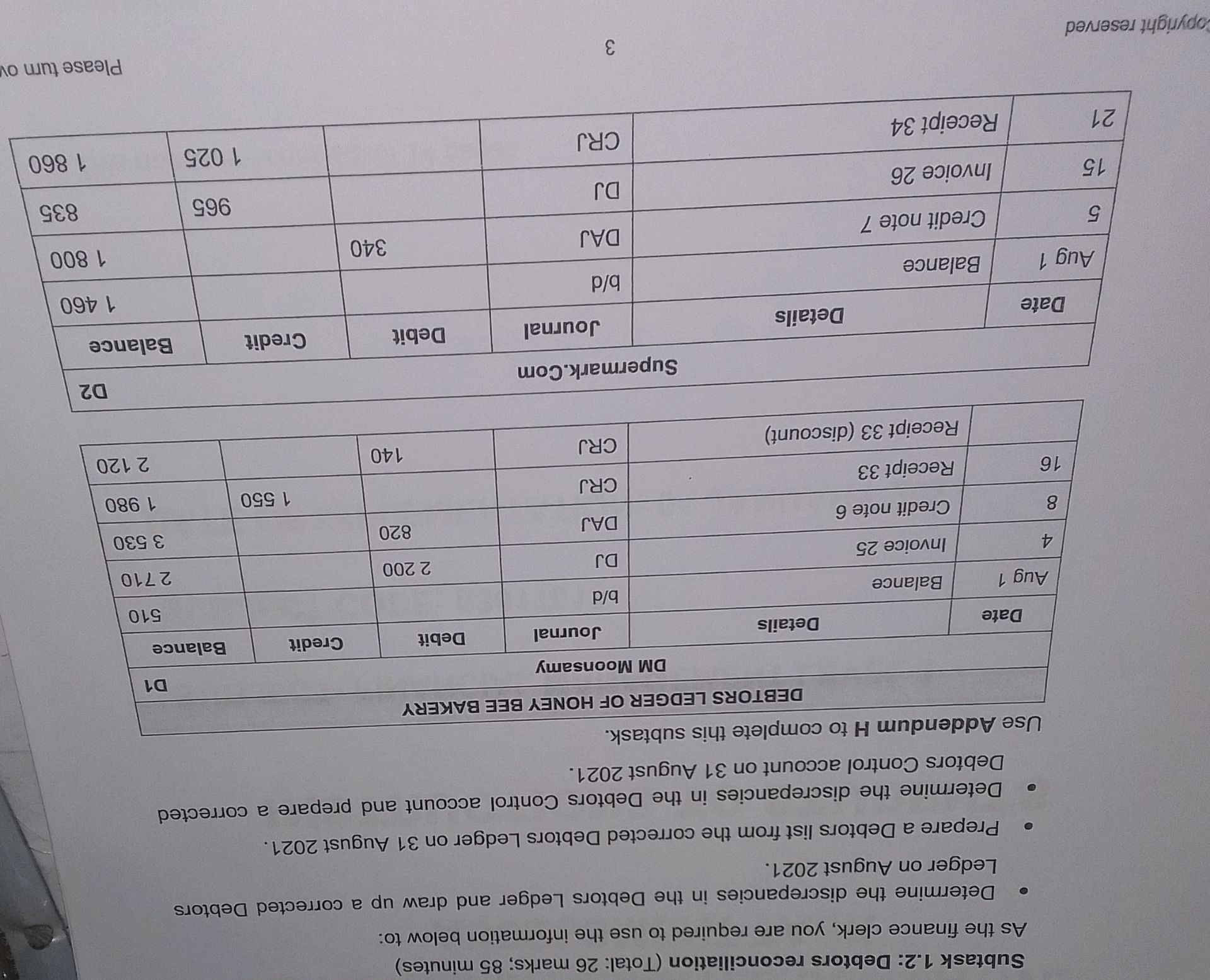 Subtask 1.2: Debtors reconciliation (Total: | StudyX