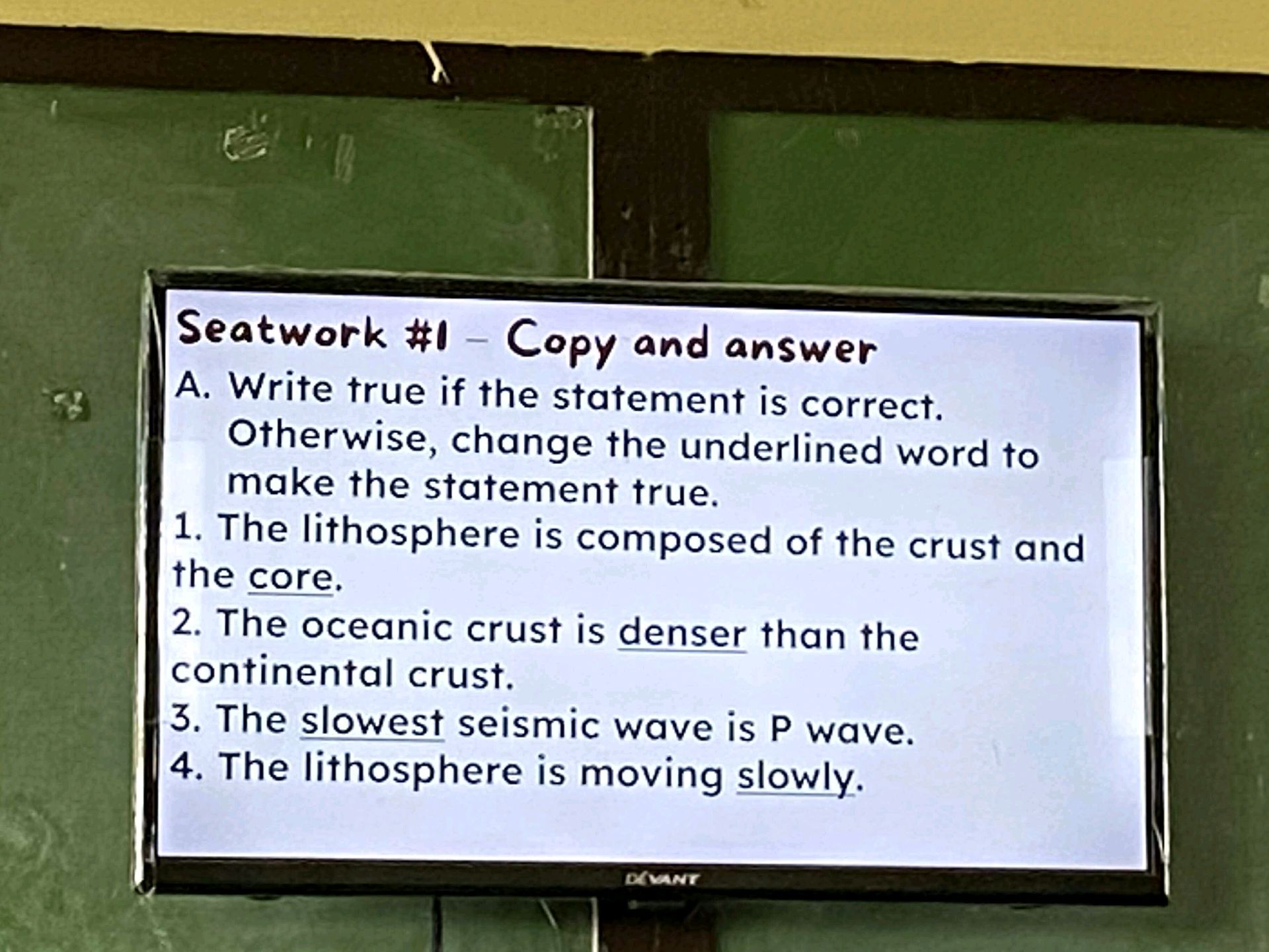 Seatwork #1 - Copy and answer A. Write true | StudyX