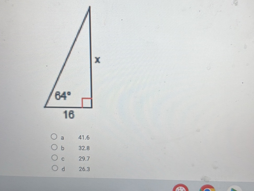 Given the right triangle with a 64 degree | StudyX