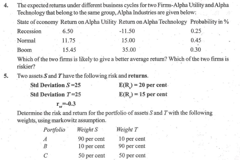 4. The expected returns under different | StudyX