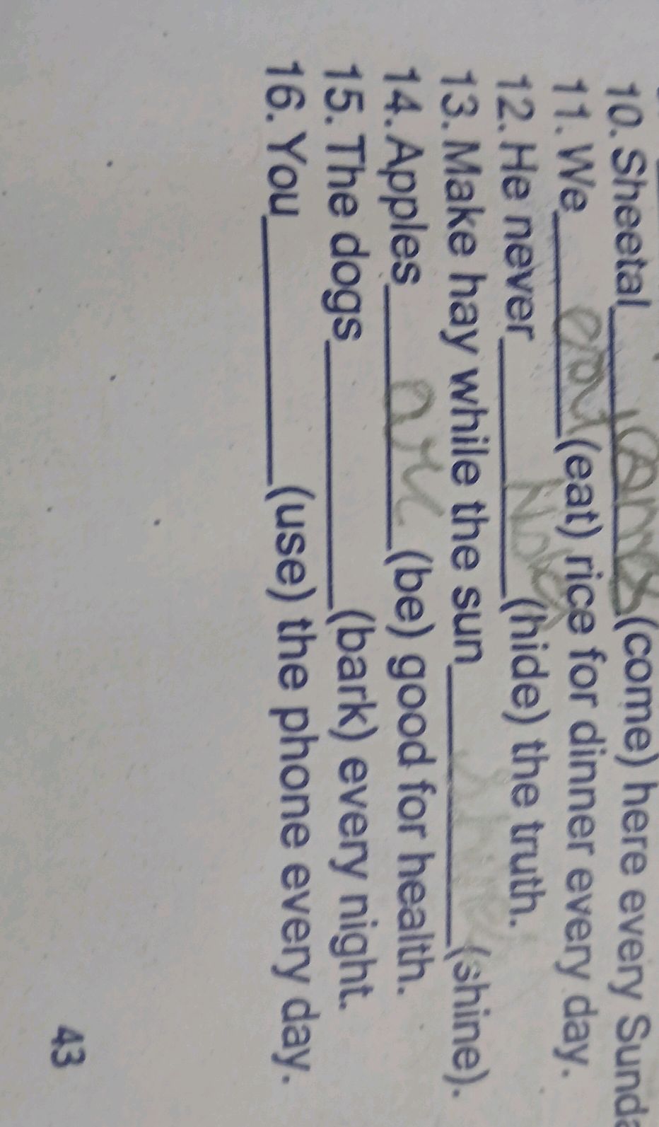 10. Sheetal ____ (come) here every Sunday. | StudyX