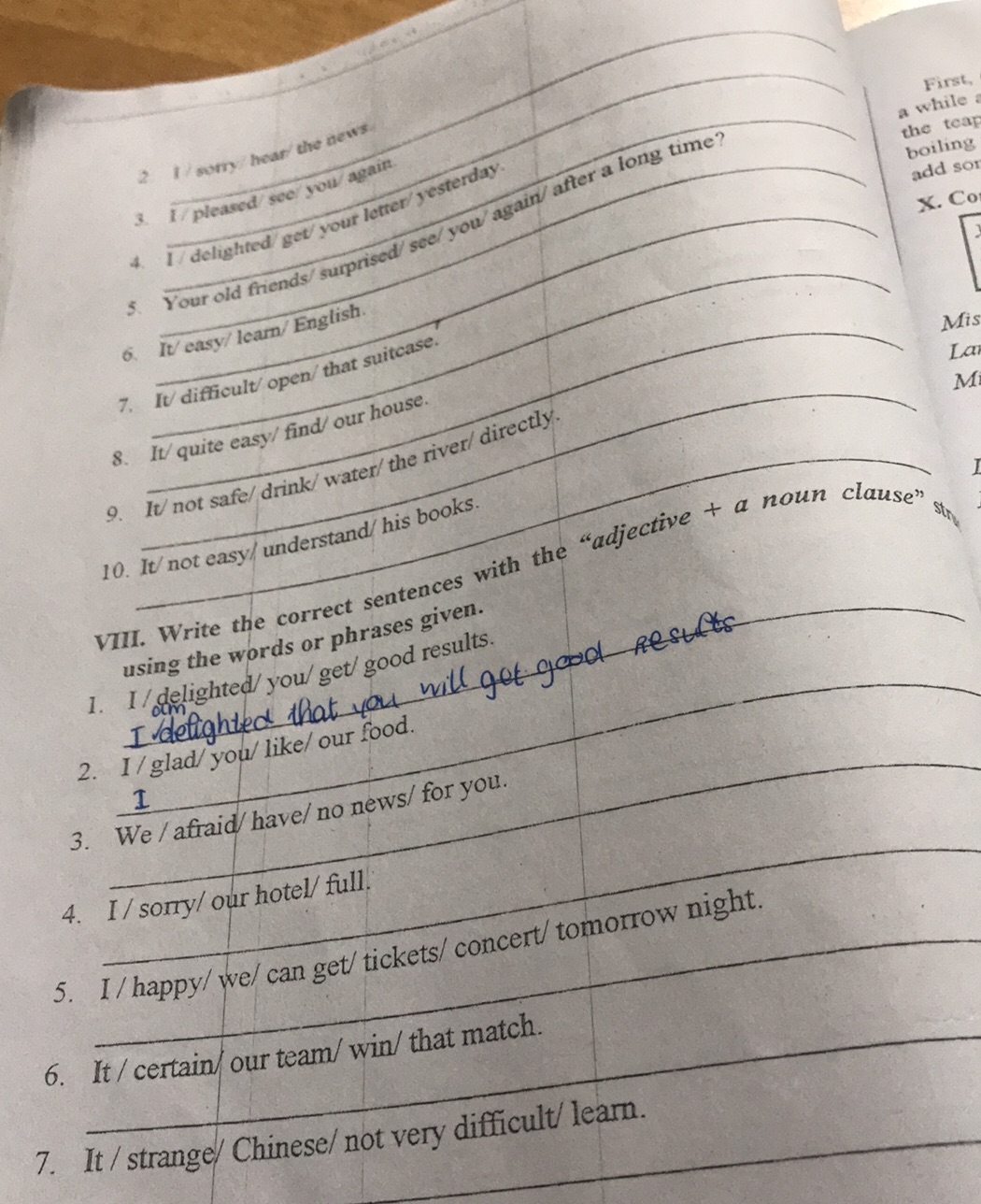 VIII. Write the correct sentences with the | StudyX