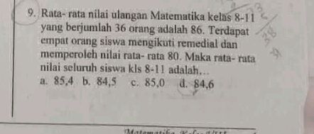 9. Rata-rata nilai ulangan Matematika kelas | StudyX