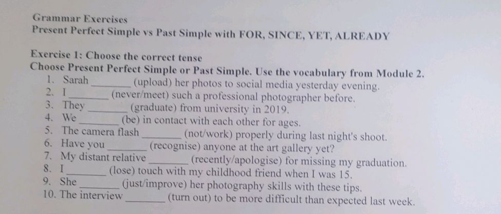 Grammar Exercises Present Perfect Simple vs | StudyX