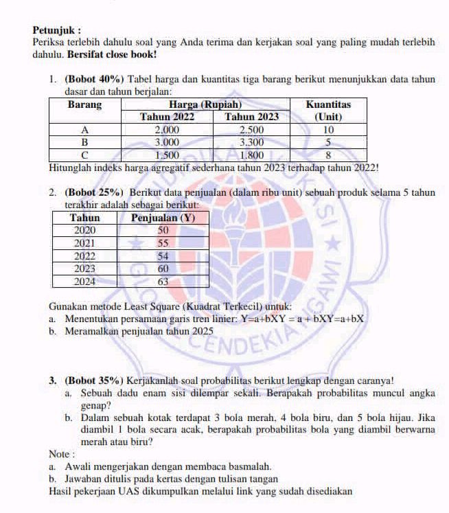 1. (Bobot 40%) Tabel harga dan kuantitas | StudyX