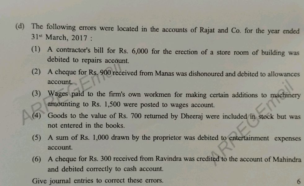 (d) The following errors were located in the | StudyX