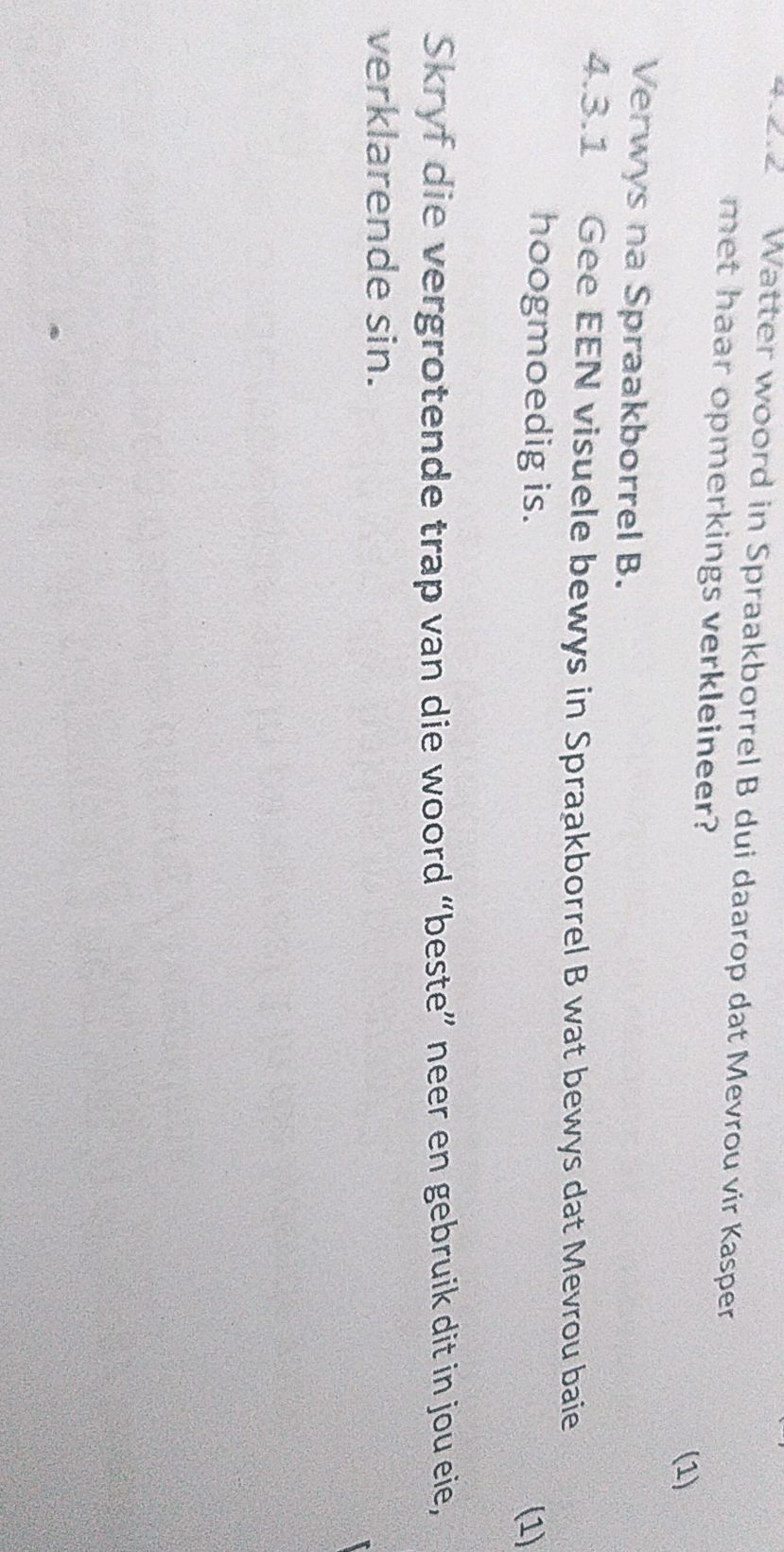 Watter woord in Spraakborrel B dui daarop | StudyX