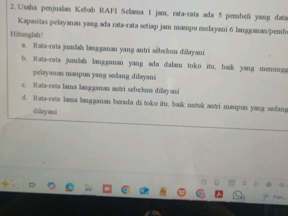 2. Usaha penjualan Kebab RAFI Selama 1 jam, | StudyX