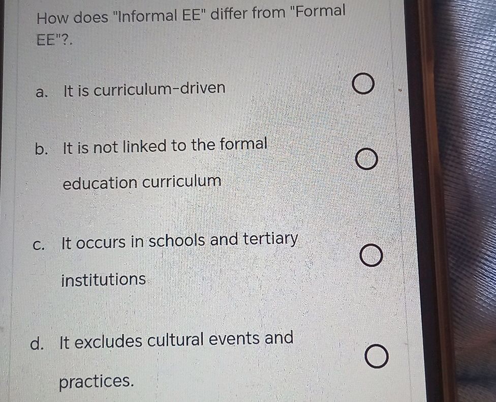 How does "Informal EE" differ from "Formal | StudyX