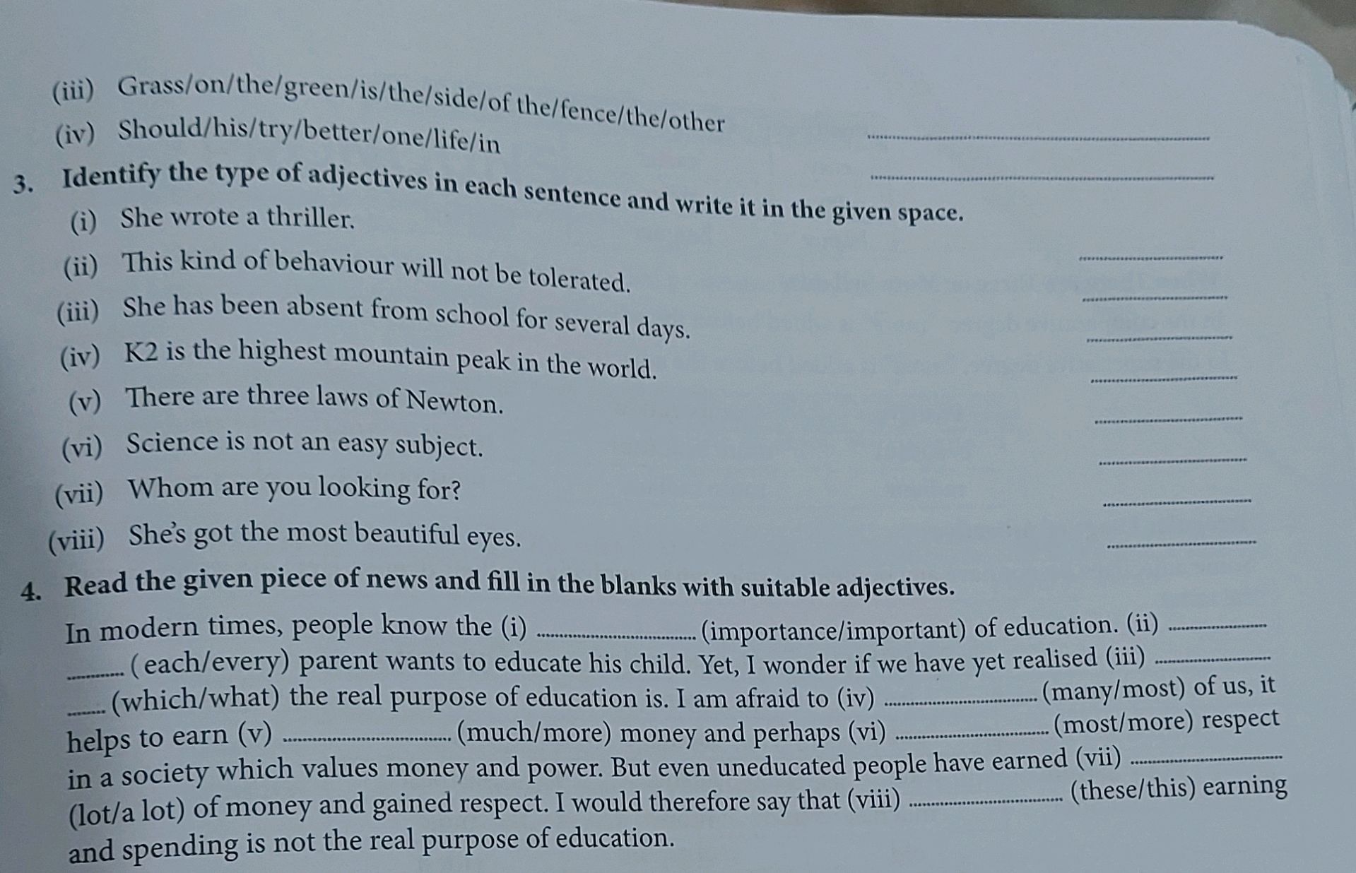 3. Identify the type of adjectives in each | StudyX