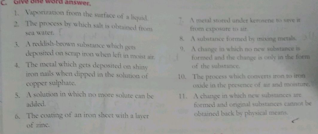 C. Give one word answer. 1. Vaporization | StudyX
