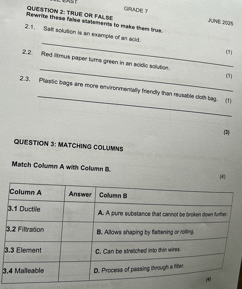 QUESTION 2: TRUE OR FALSE Rewrite these | StudyX