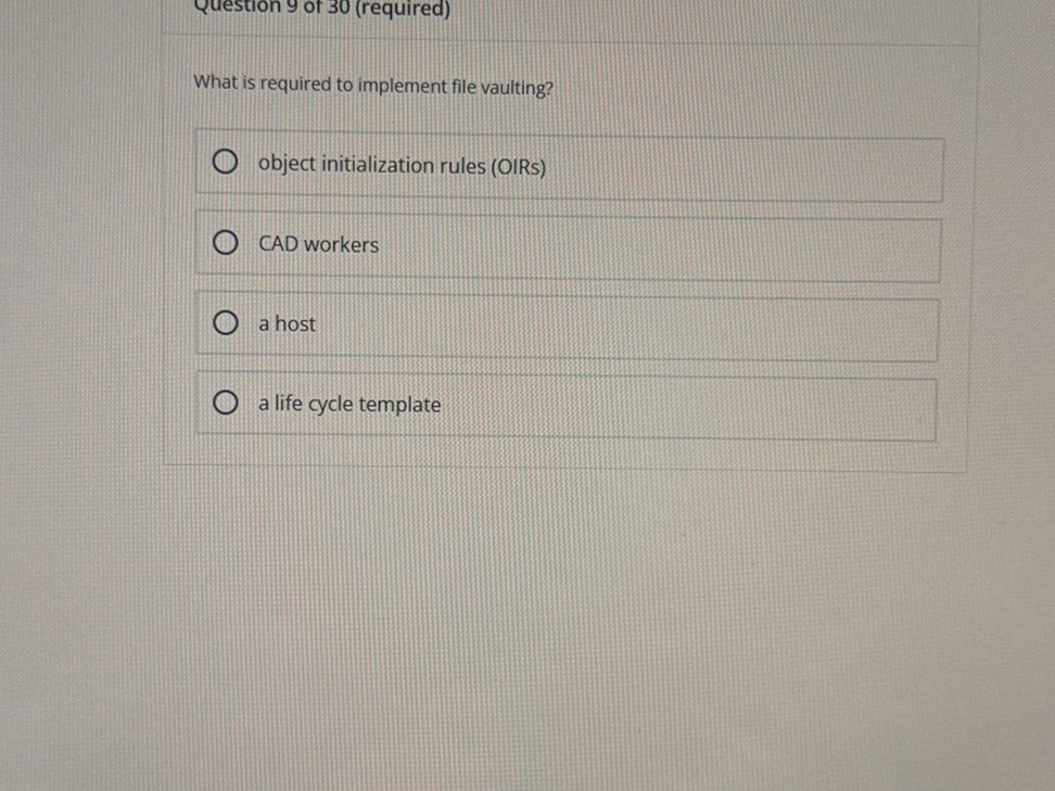 What is required to implement file vaulting? | StudyX