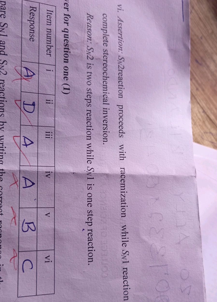 vi. Assertion: SN2 reaction proceeds with | StudyX