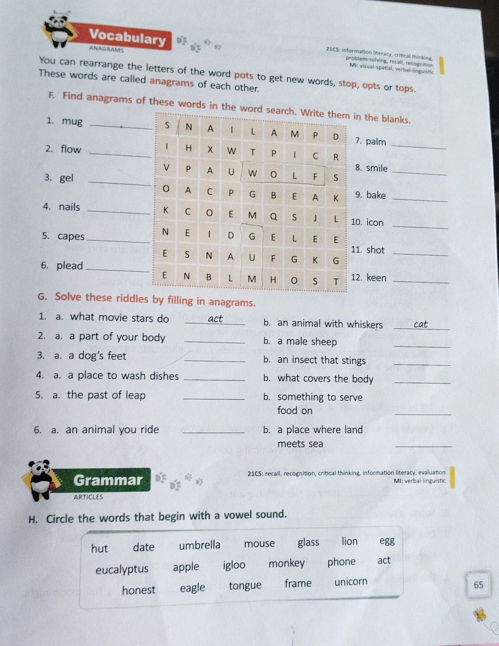 F. Find anagrams of these words in the word | StudyX