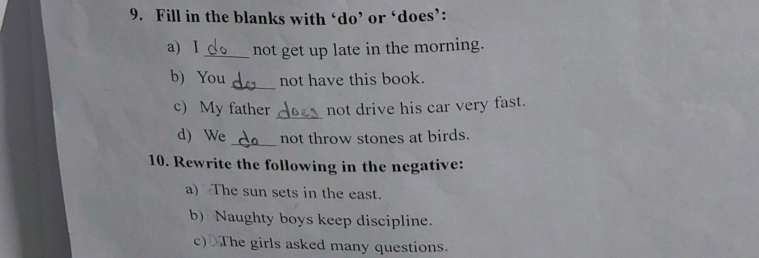 9. Fill in the blanks with 'do' or 'does': | StudyX