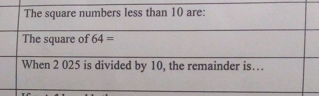The square numbers less than 10 are: The | StudyX