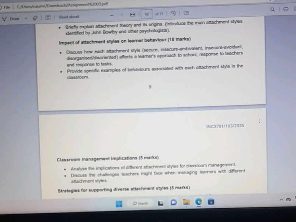 Briefly explain attachment theory and its | StudyX