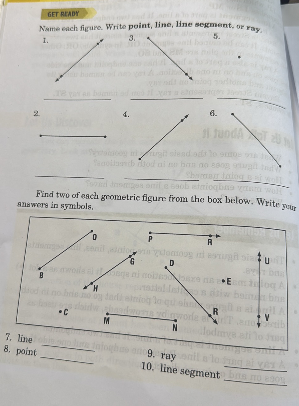 Name each figure. Write point, line, line | StudyX