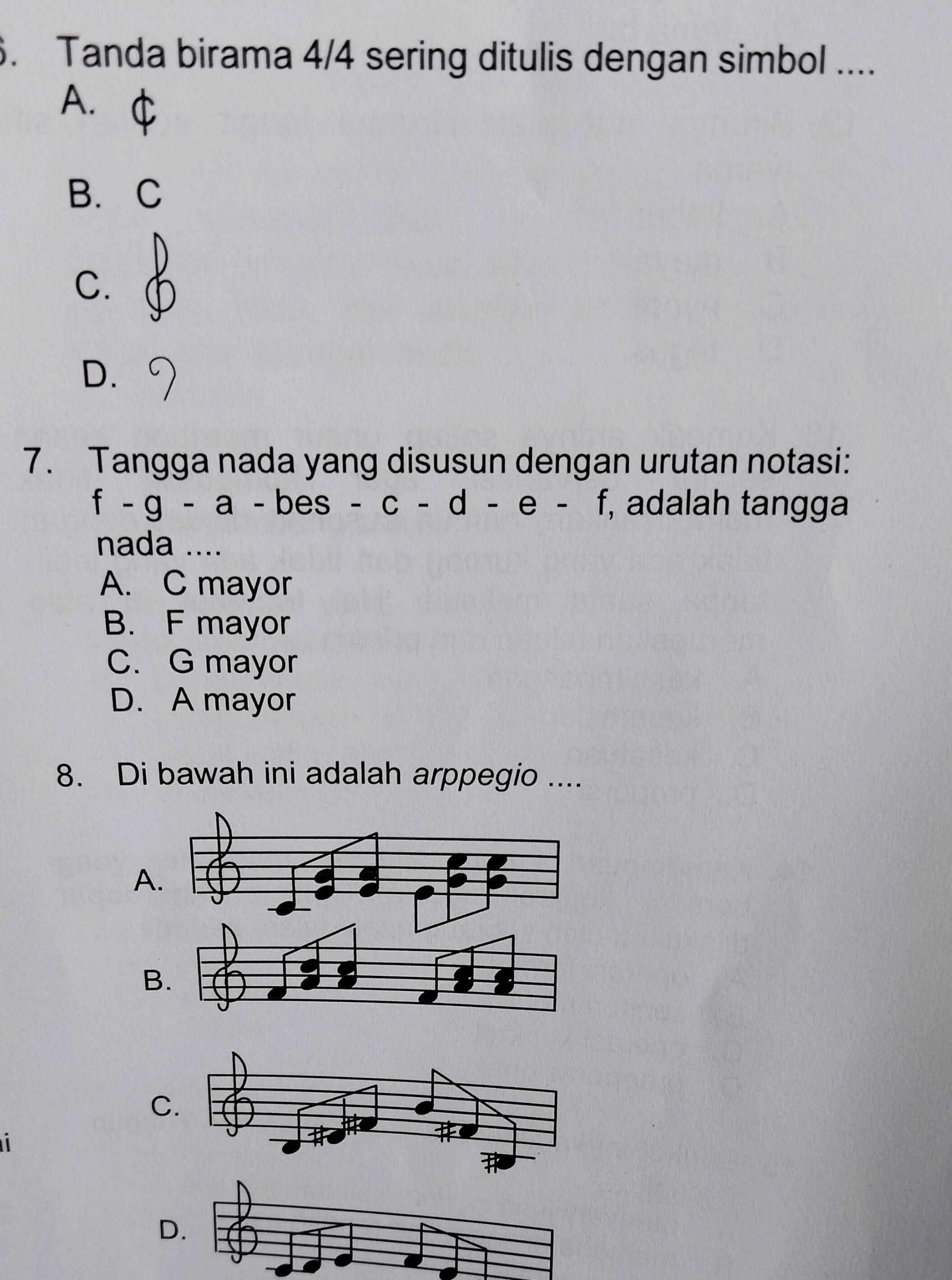 6. Tanda birama 4/4 sering ditulis dengan | StudyX