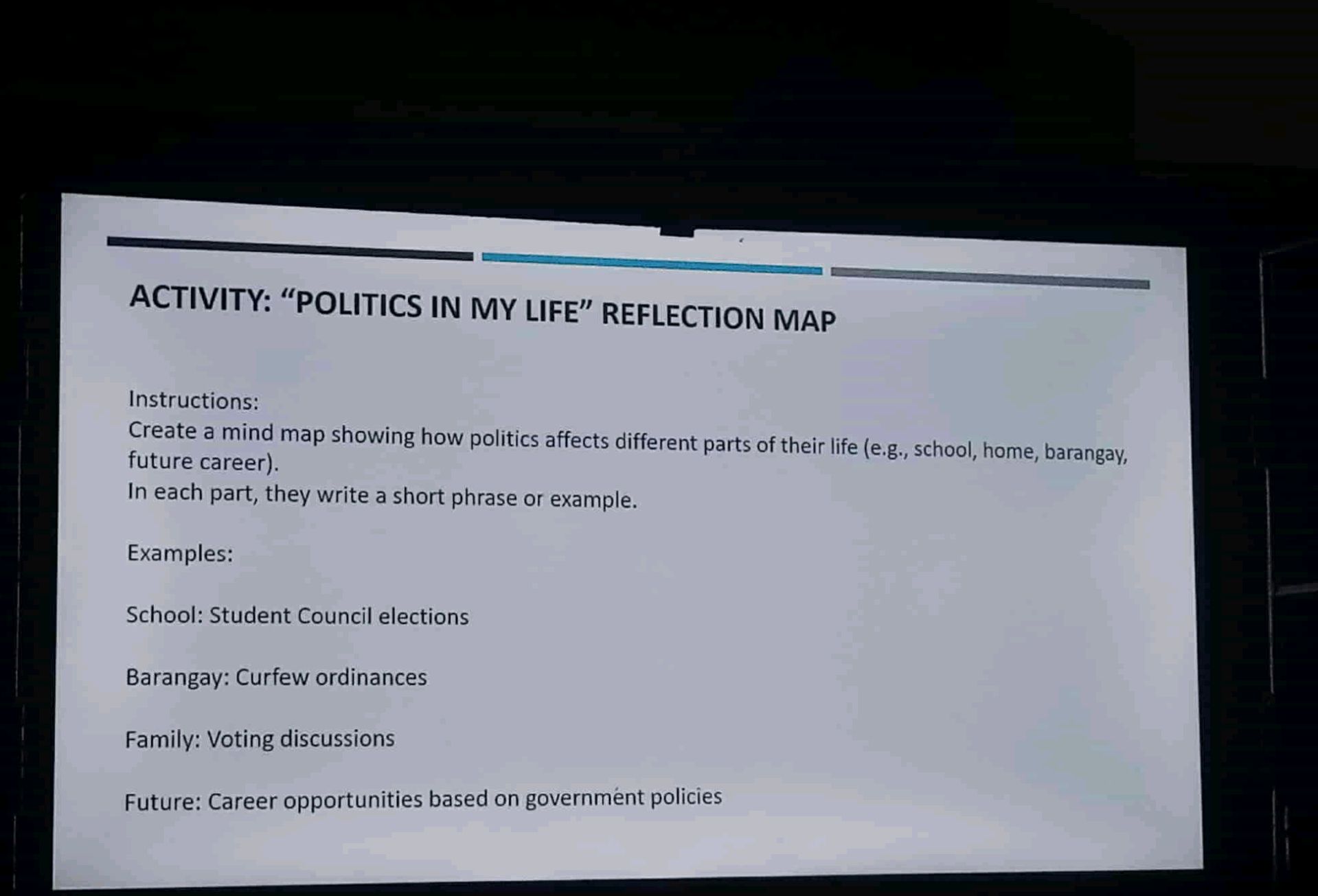 ACTIVITY: "POLITICS IN MY LIFE" REFLECTION | StudyX