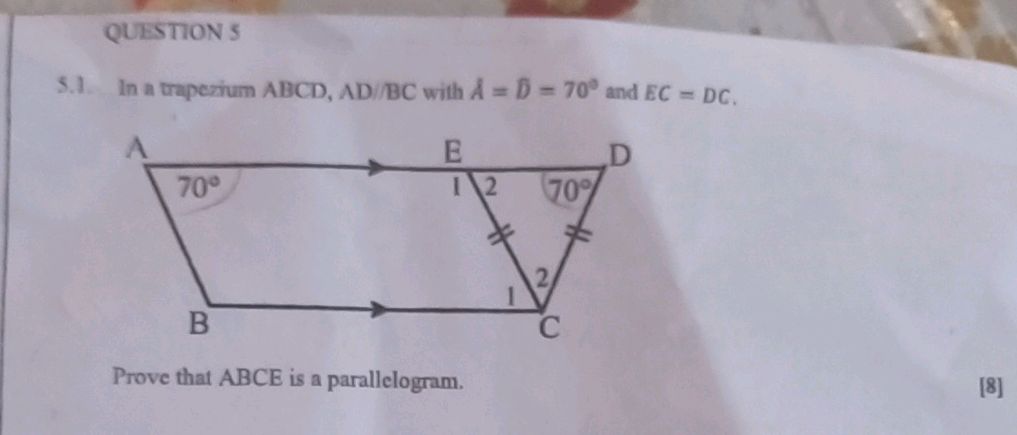 5. In a trapezium ABCD, AD//BC with $ {A} = | StudyX