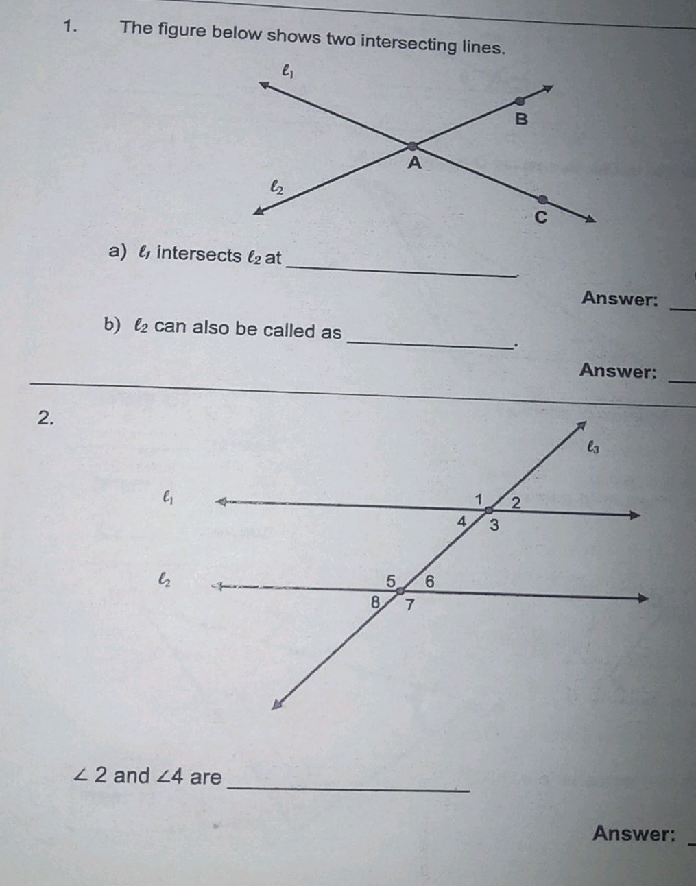1. The figure below shows two intersecting | StudyX
