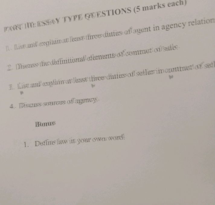 PART III: ESSAY TYPE QUESTIONS (5 marks | StudyX