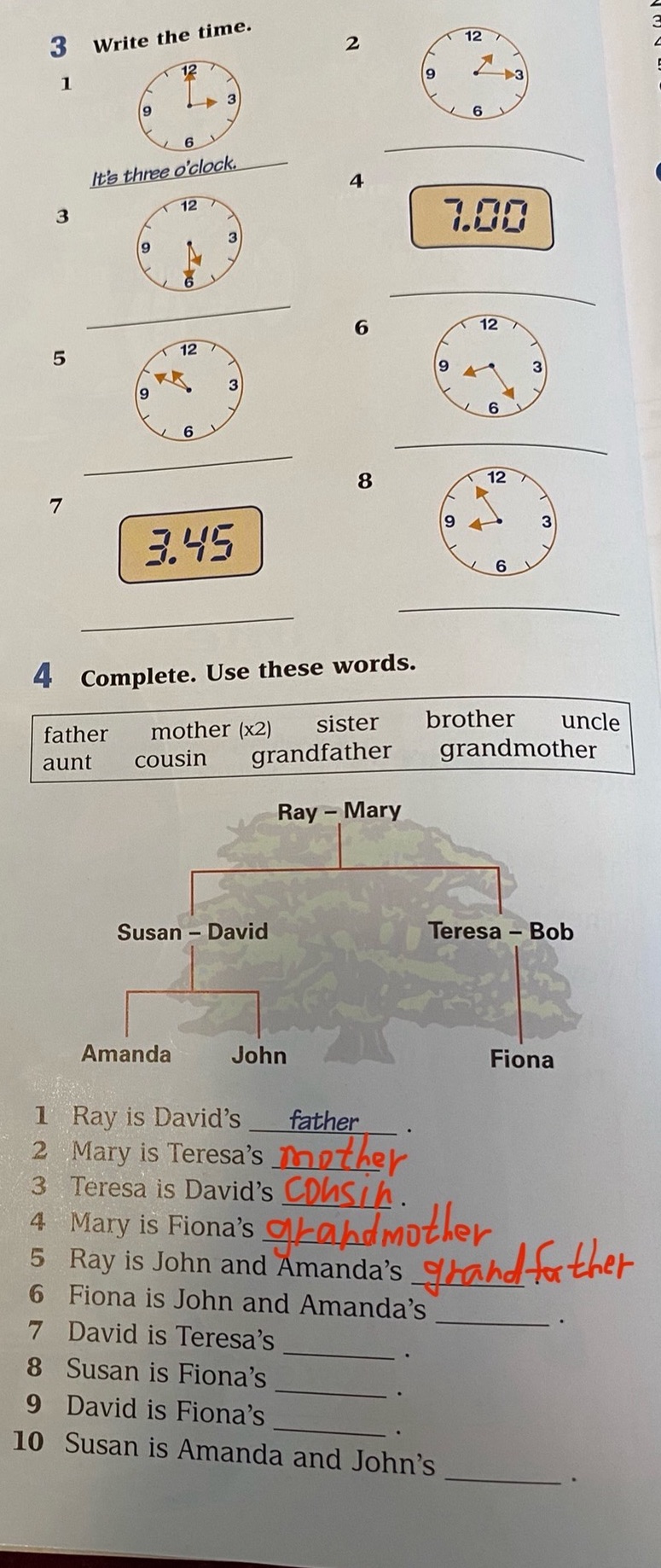3 Write the time. 1. (Clock image with the