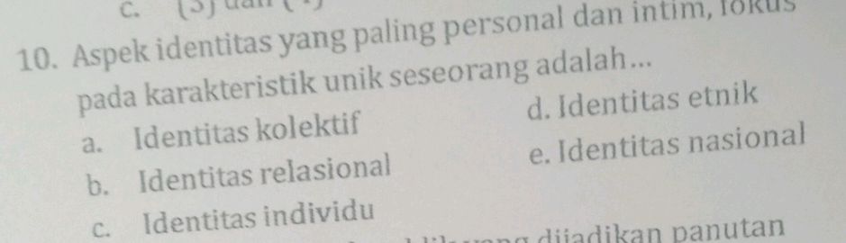 10. Aspek identitas yang paling personal dan | StudyX