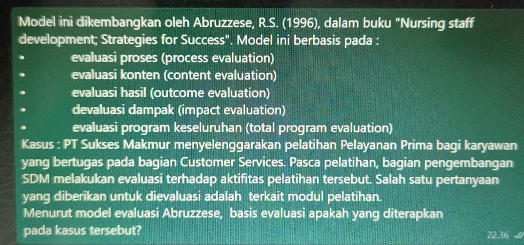 Model ini dikembangkan oleh Abruzzese, R.S. | StudyX