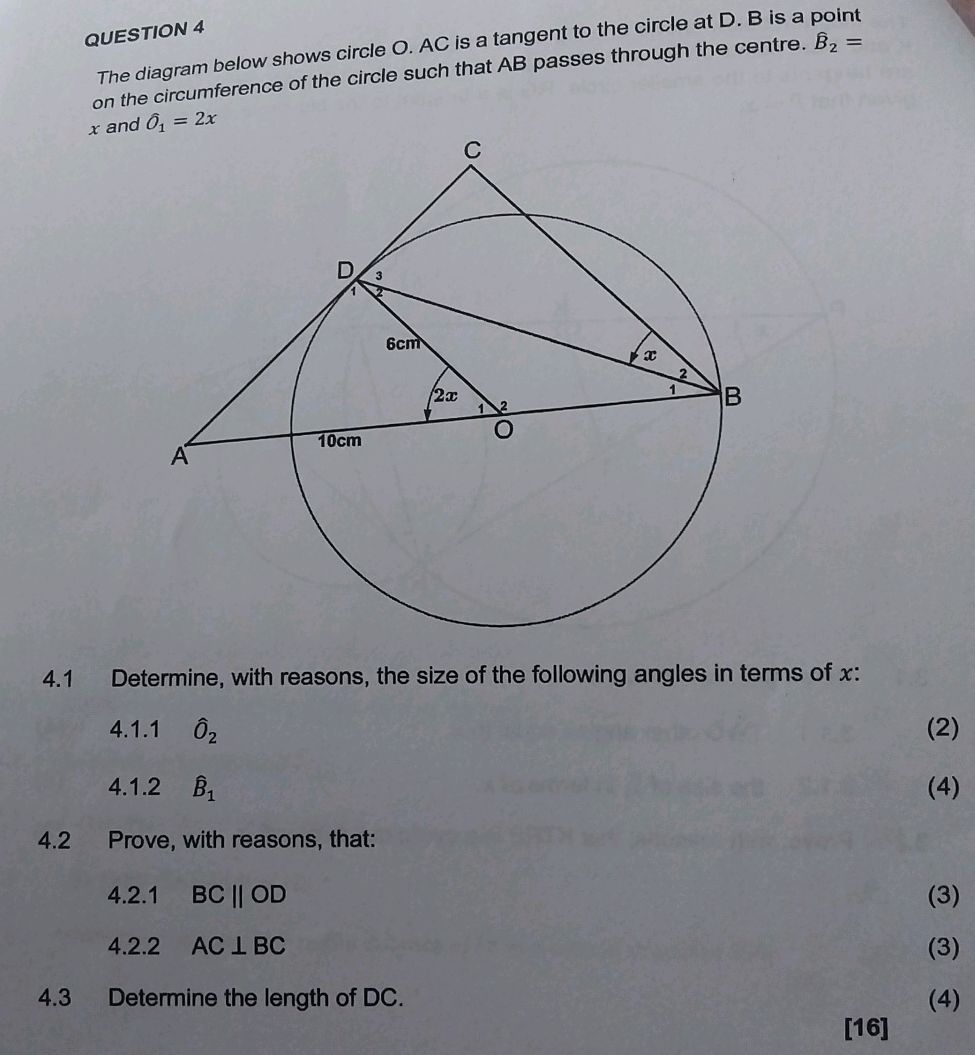 QUESTION 4 The diagram below shows circle O. | StudyX