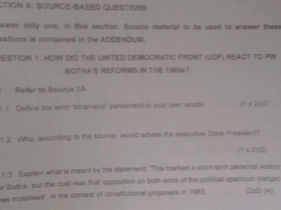 SECTION A: SOURCE-BASED QUESTIONS swer only | StudyX