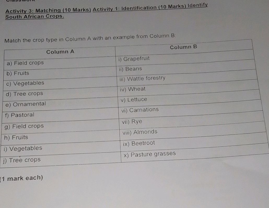 Match the crop type in Column A with an | StudyX