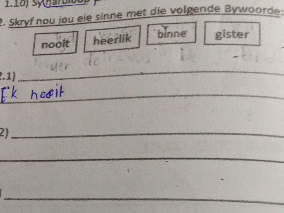 2. Skryf nou jou eie sinne met die volgende | StudyX