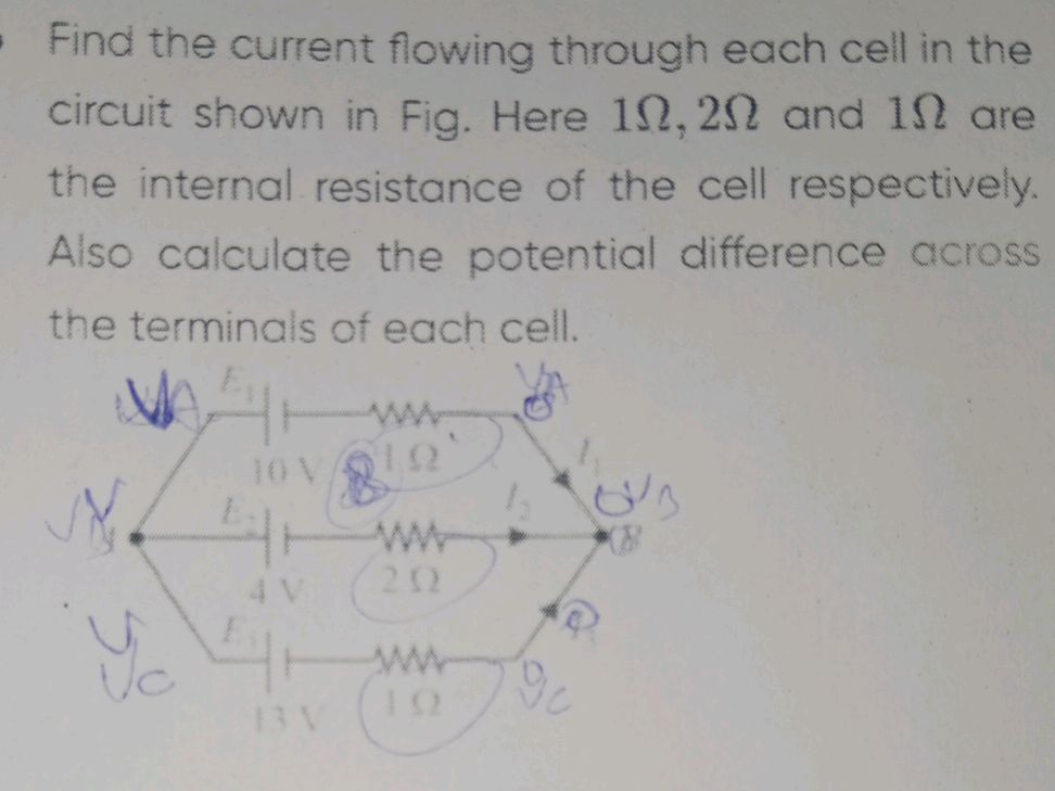 Find the current flowing through each cell | StudyX