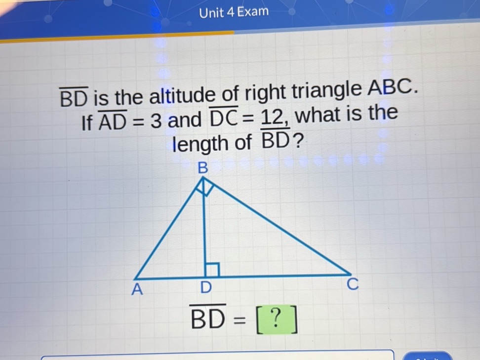 $ {BD}$ is the altitude of right triangle | StudyX